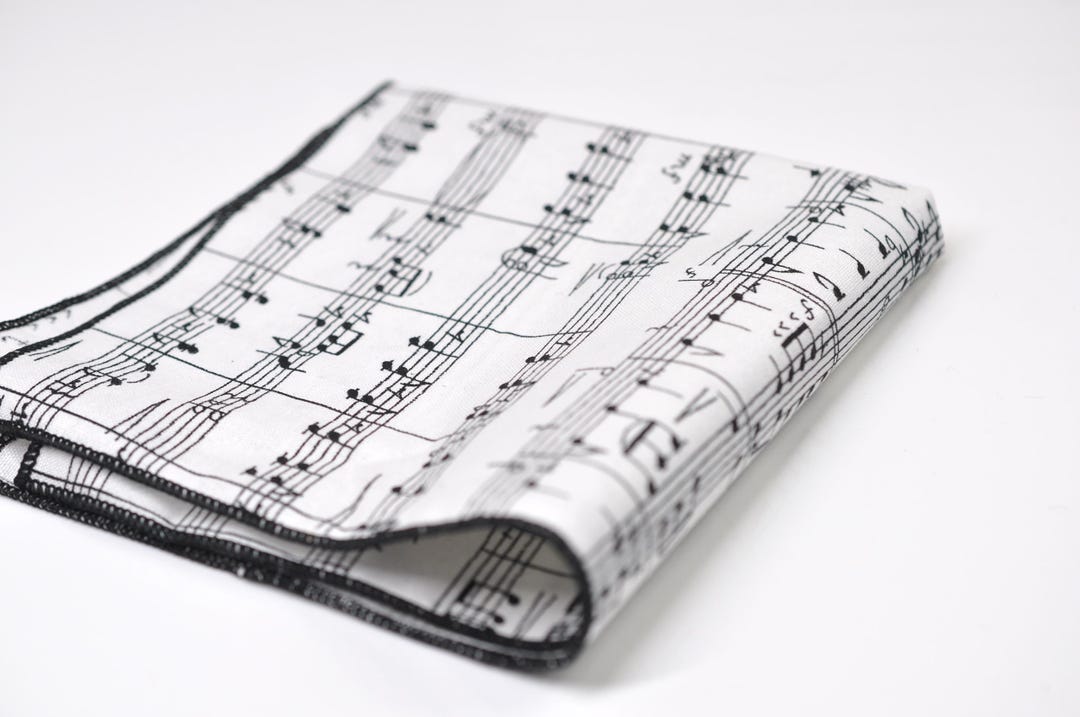 Sheet Music Notes Cotton White Black Pocket Square Hanky Handkerchief ...