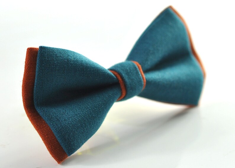 Turquoise Teal Blue and Burnt Orange Linen Cotton Pre Tied Bow - Etsy