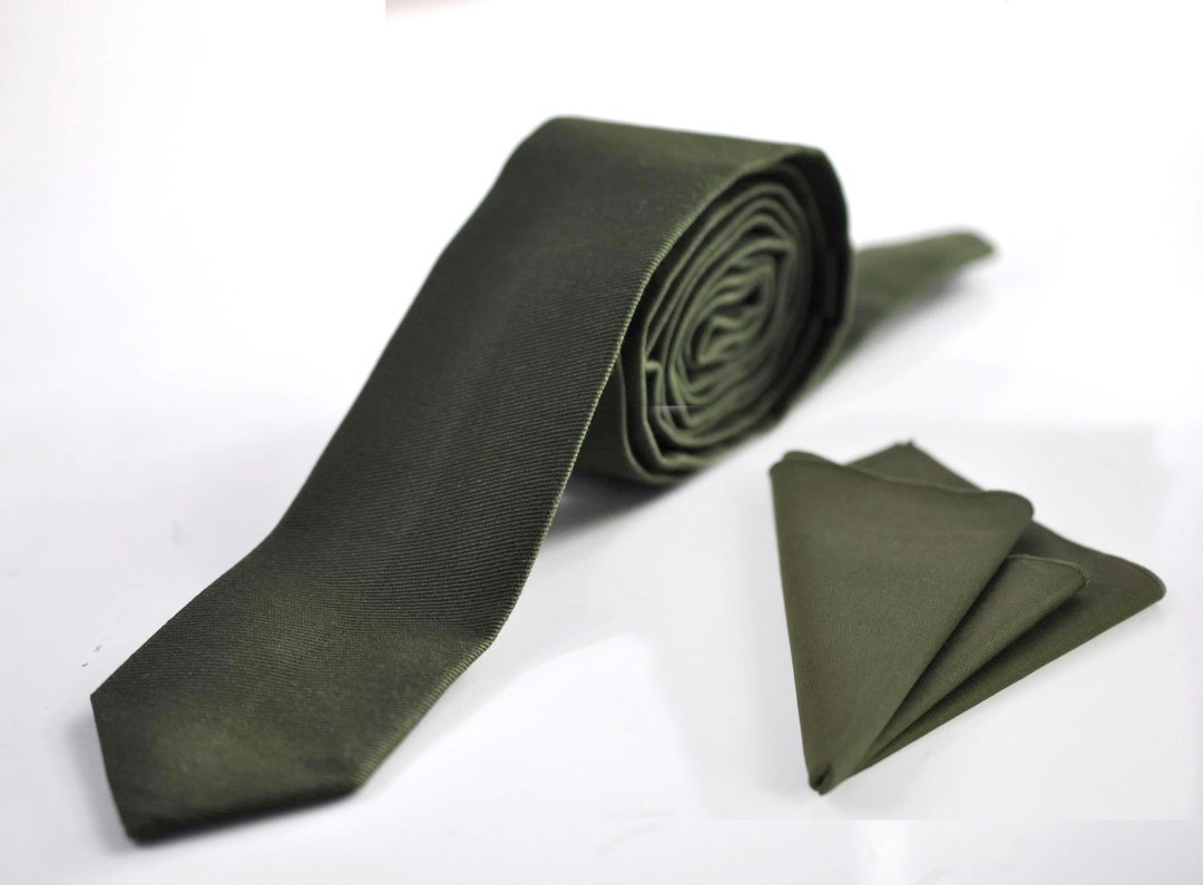 Olive Green Army Green Cotton Skinny 100% Cotton Necktie Neck Tie+ ...