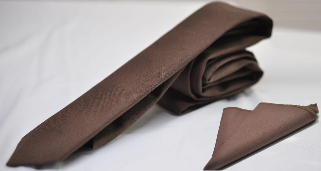 Dark Brown Coffee Cotton Neck Tie Necktie + Pocket Squares Hanky ...