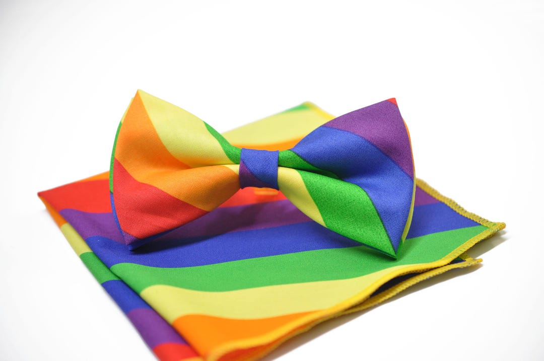 Rainbow Handmade Pre Tied Bow Tie Bow Tie + Matched Pocket Square ...