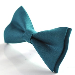 Turquoise Teal Blue Linen Bow Tie Bowtie + Tan Brown Elastic Suspenders ...