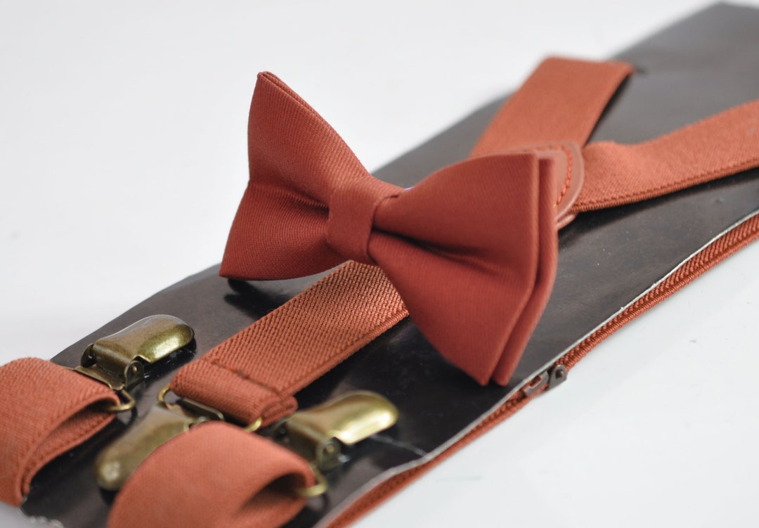 Cinnamon Terracotta Brown Cotton Bow Tie Bowtie + Rust Elastic ...