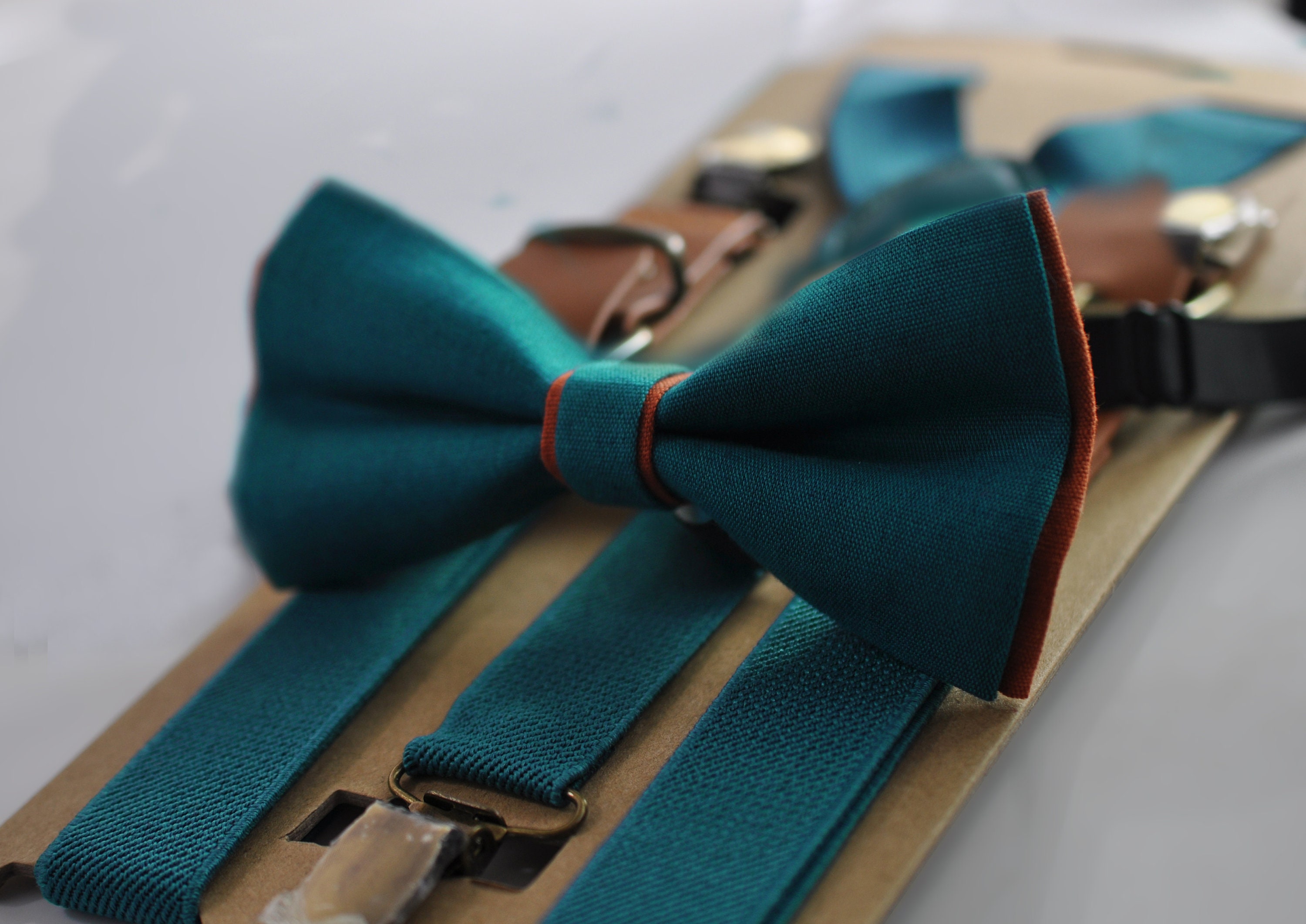Teal Bow Tie And Suspenders