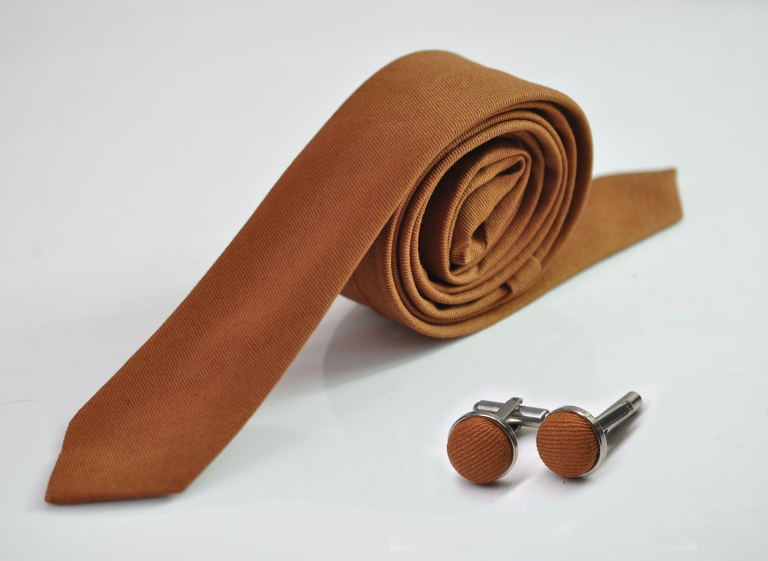 Men Women Unisex Tan Brown Skinny 100% Cotton Necktie Neck Tie ...