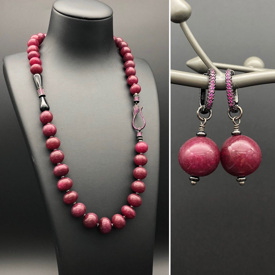 Natural Ruby Necklace and Earrings - Etsy Australia