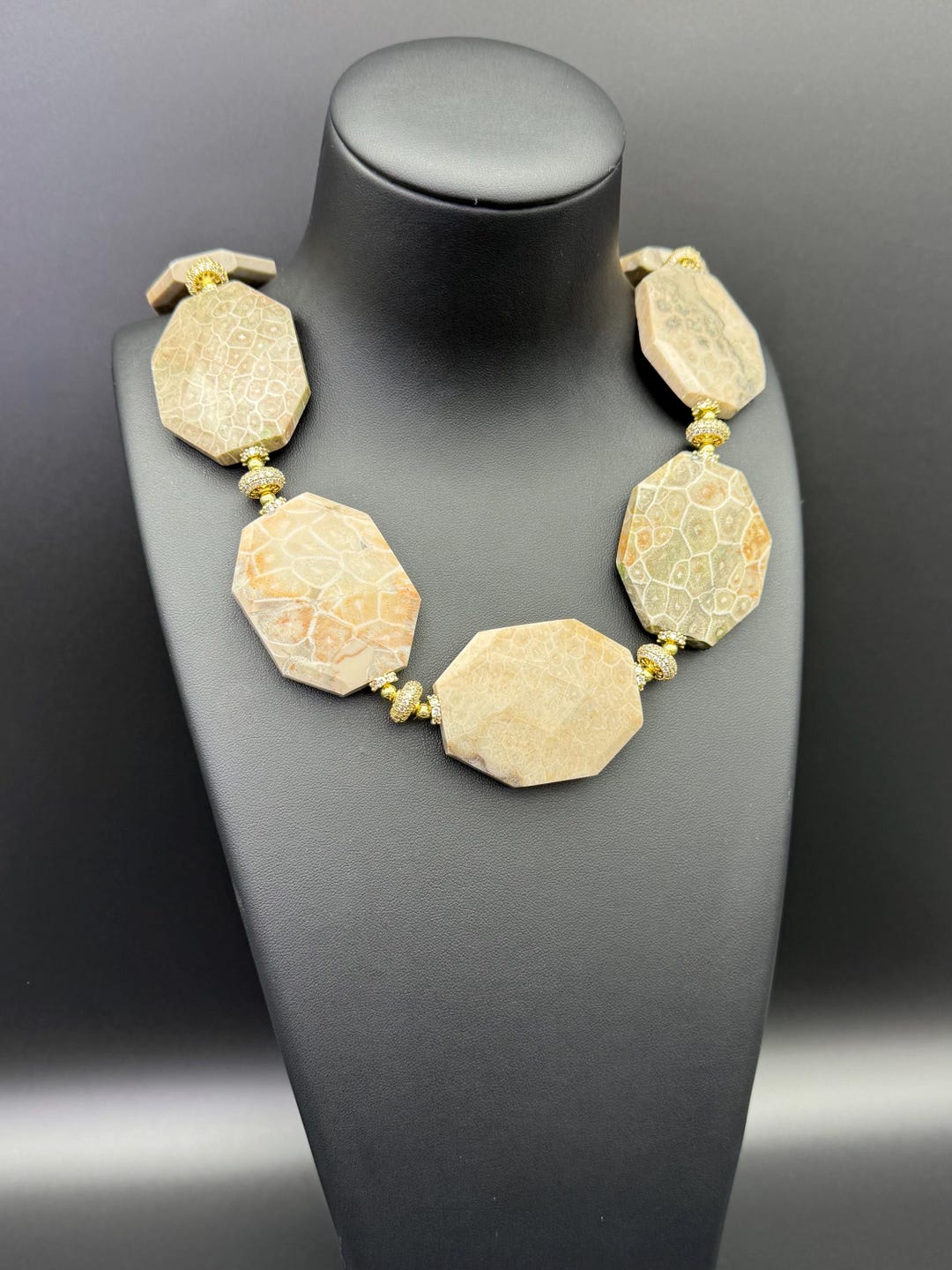 Statement Necklace With Natural Large Fossils, Handmade Gemstone ...