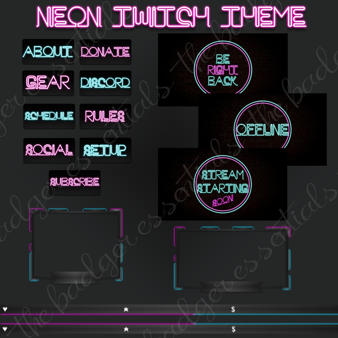 Twitch Neon Lights Theme | Overlay, Panels, Theme - Etsy