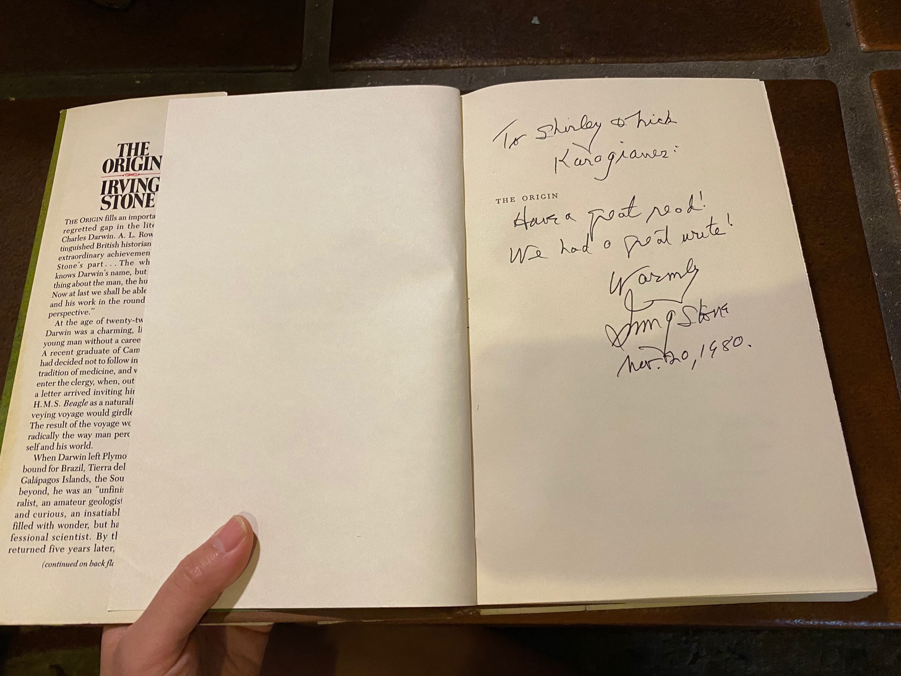 The Origin by Irving Stone, Autographed - Etsy