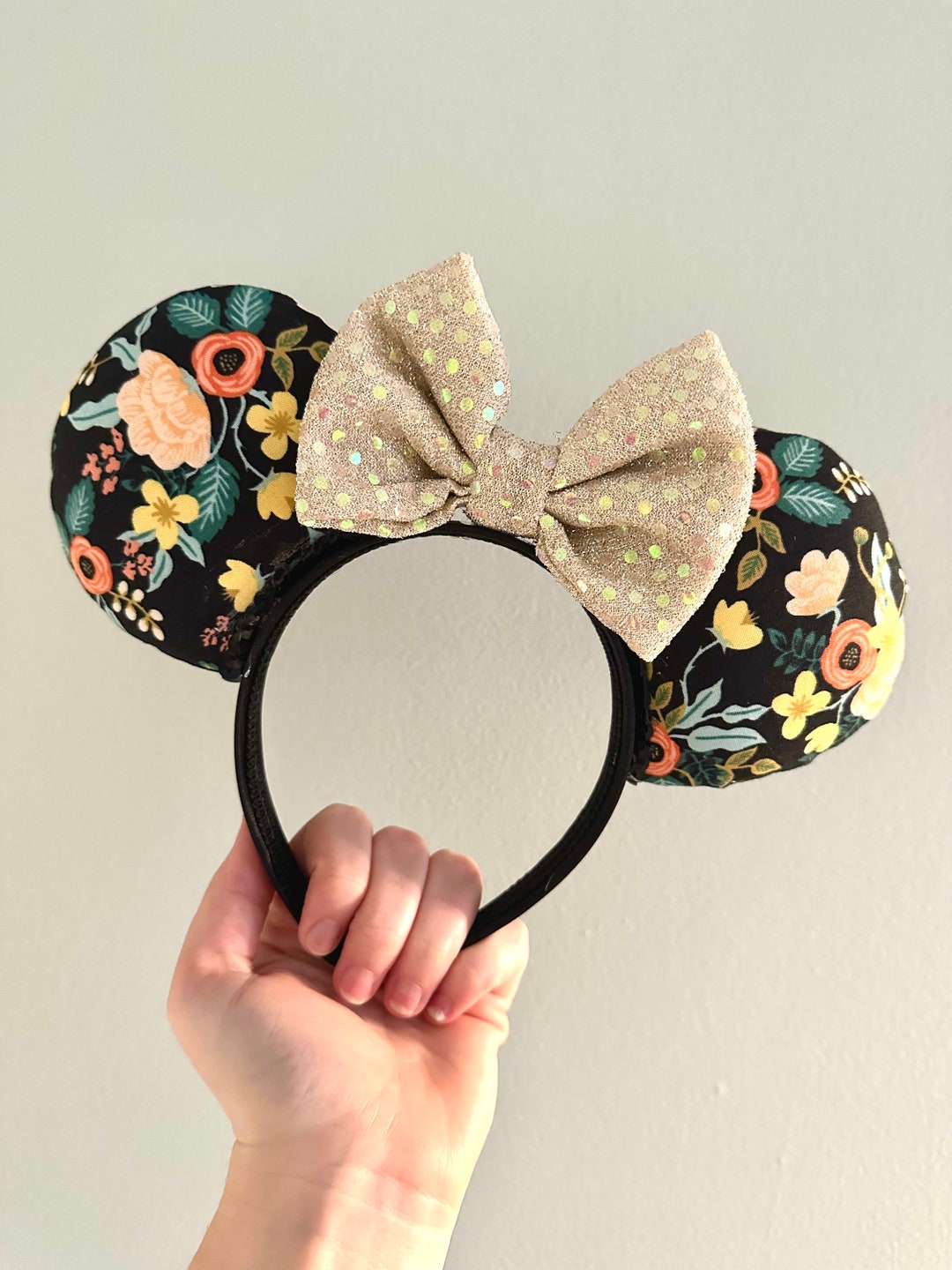 Rifle Paper Co Peach and Black Ears Headband With Sequin Bow | Mickey ...