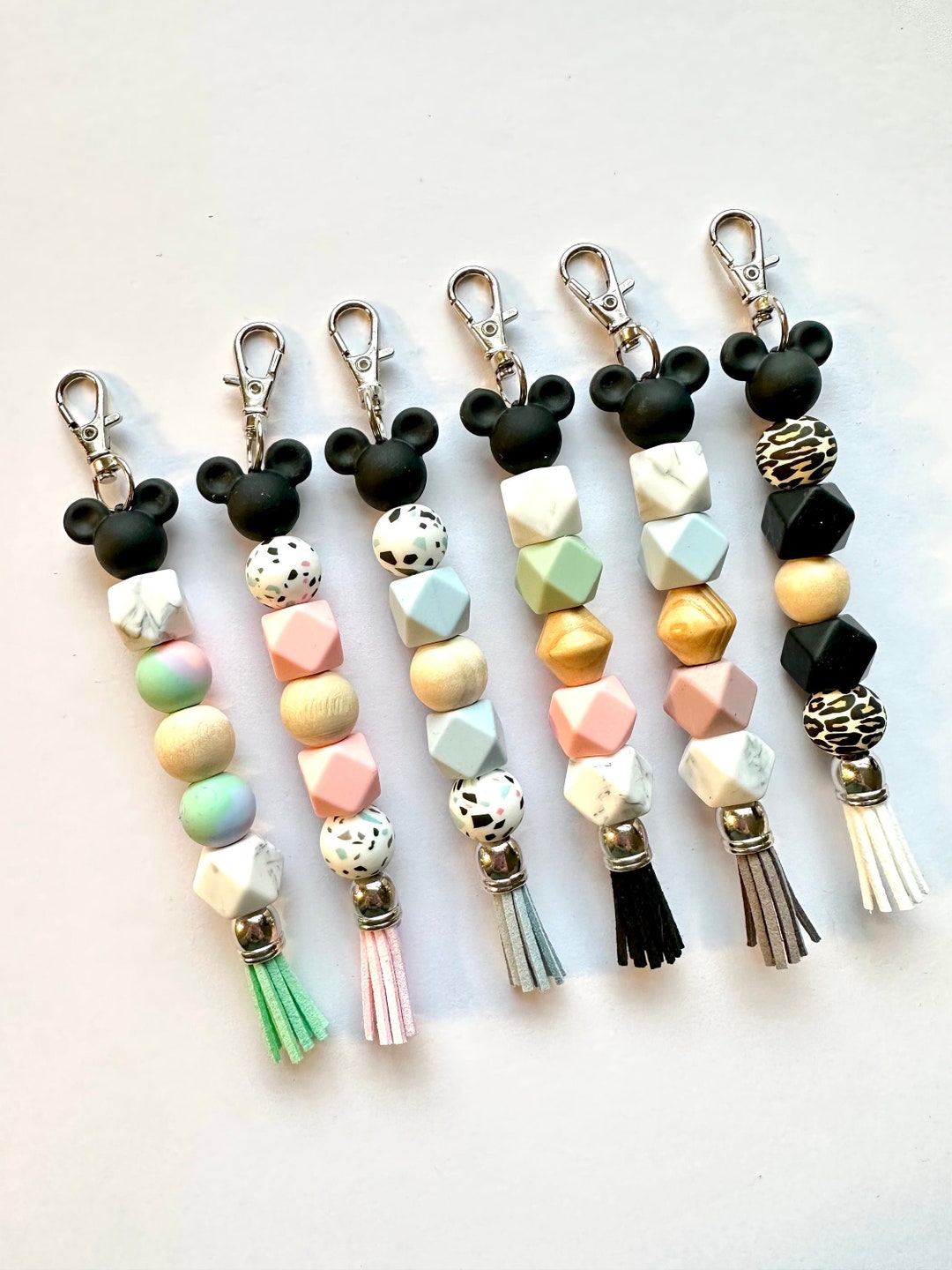 Disney Mickey Mouse Inspired Beaded Keychain | Silicone Beads | Wood ...