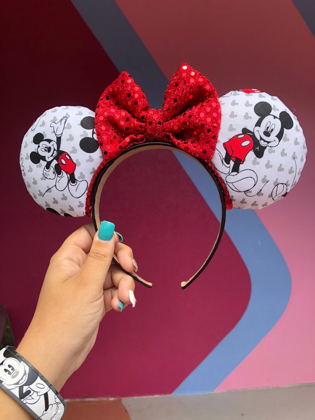 Classic Mickey Ears Headband With Sequin Bow | Mickey and Minnie Disney ...