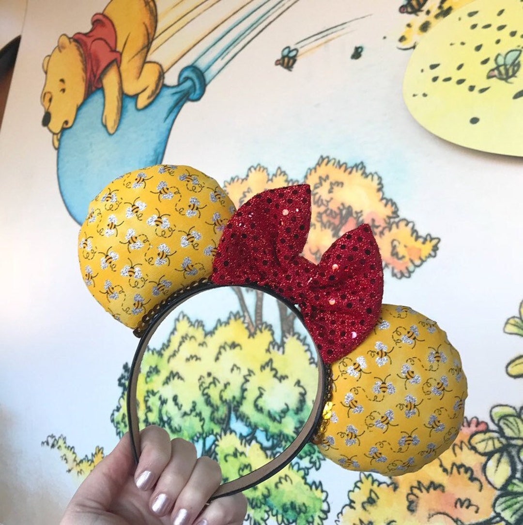 Winnie the Pooh Ears Headband With Sequin Bow | Mickey and Minnie ...