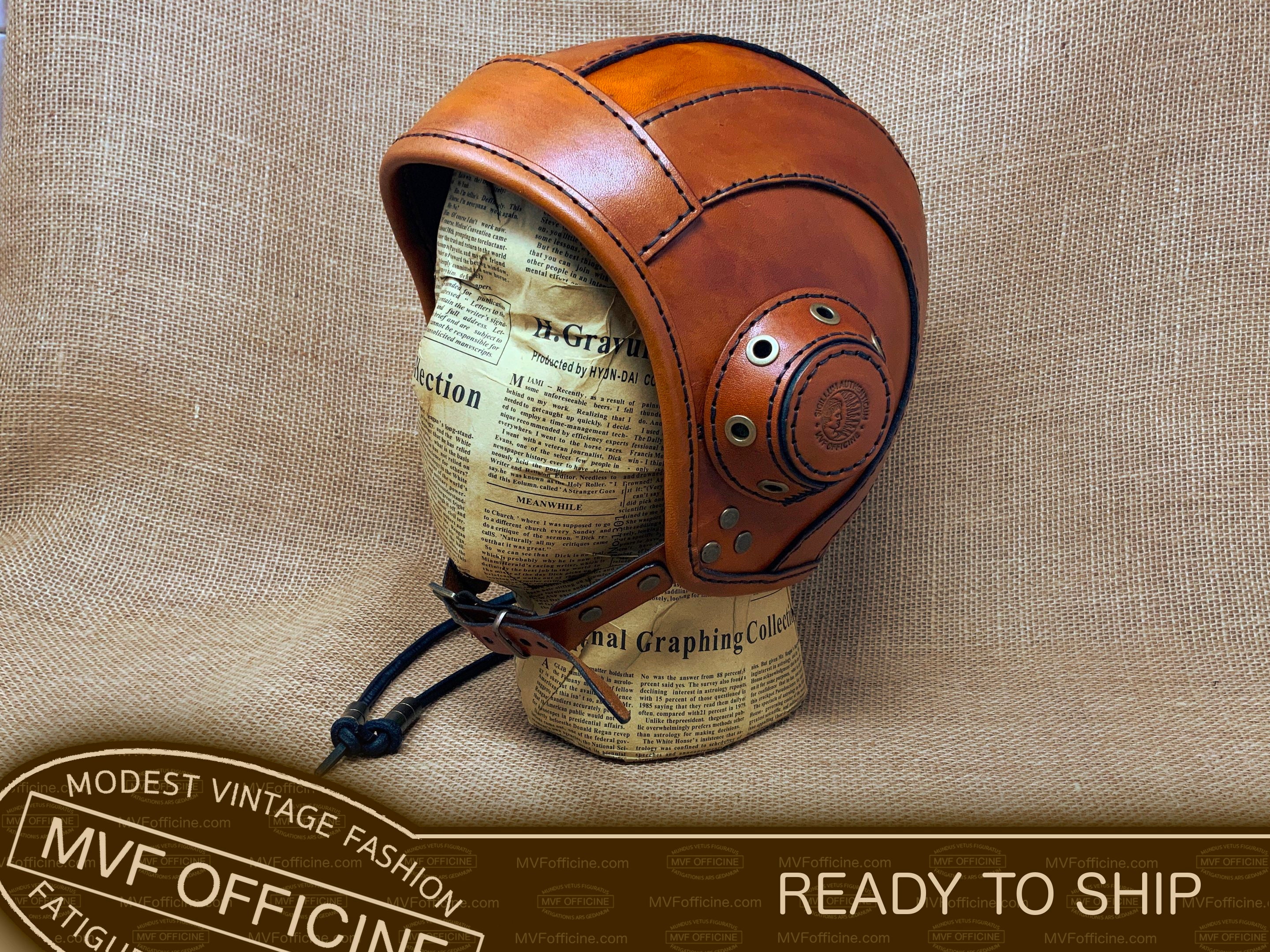 Leather Aviator Cap, Brass Hardware, Patina, Color Tan, Steampunk ...