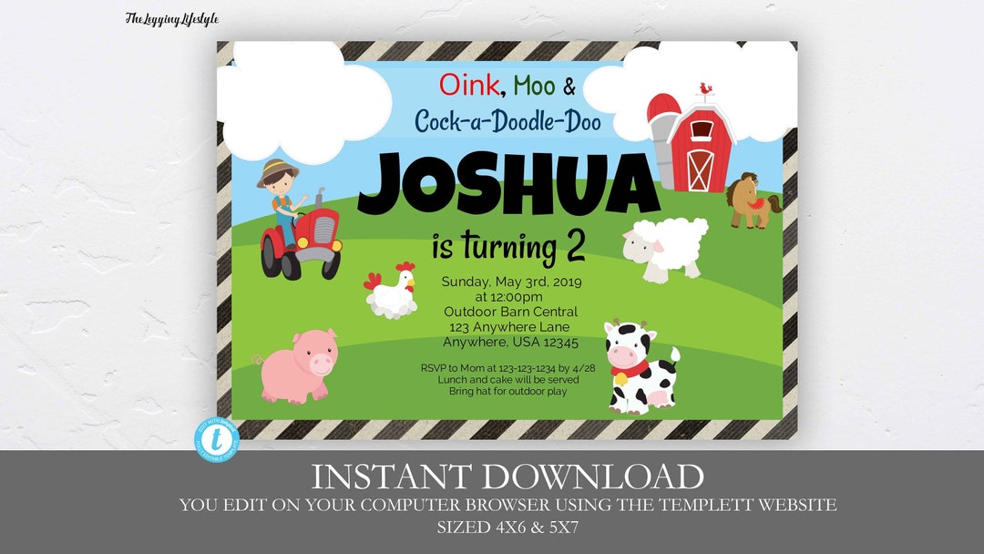Farm Barnyard Birthday Invitation, Birthday Template, Farm, Any Age ...