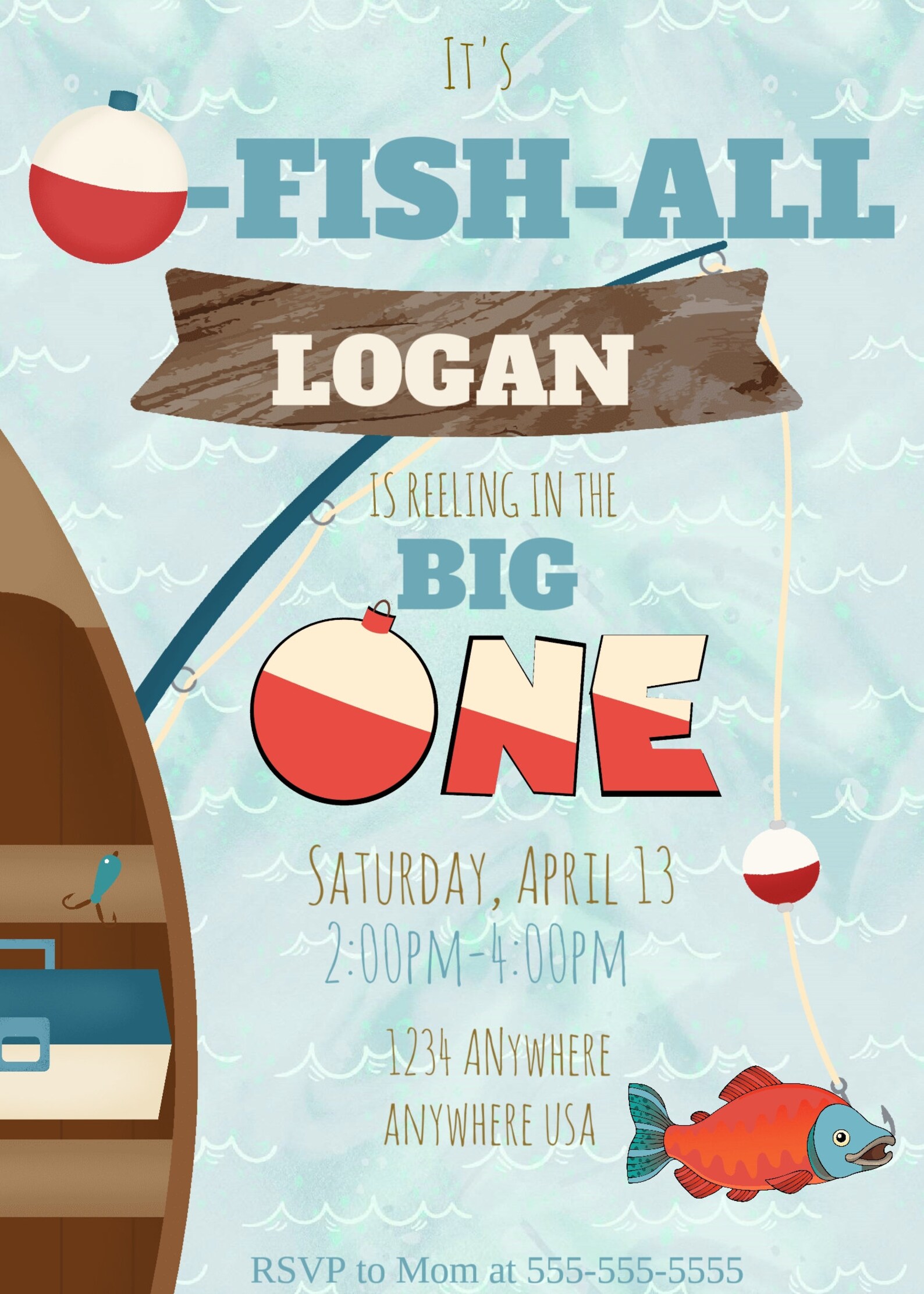 O-fish-ally ONE Birthday Invitation, It's O-fish-al, Reeling in the Big ...