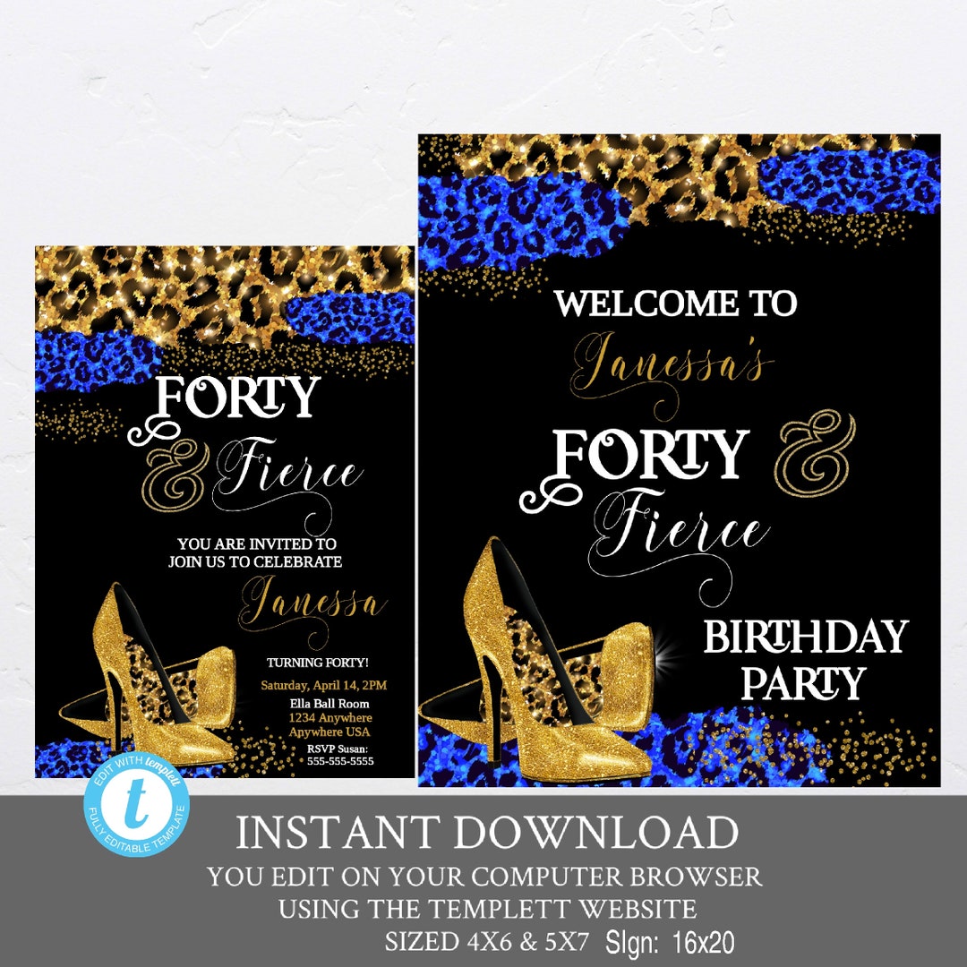 Forty and Fierce Birthday Party Welcome Sign and Invitation Bundle ...