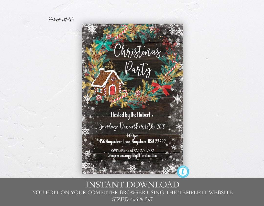 Rustic Christmas Party Invitation, Holiday Party Invitation, Holiday ...