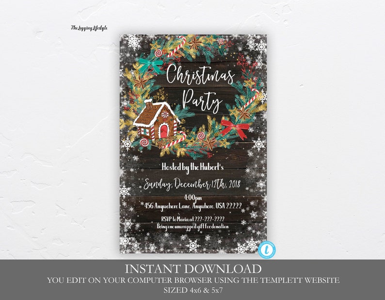 Rustic Christmas Party Invitation, Holiday Party Invitation, Holiday ...