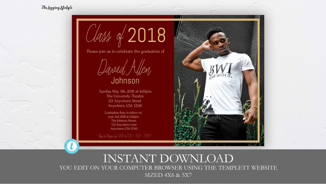 Red and Gold Graduation Invitation Template, Graduation, Instant ...