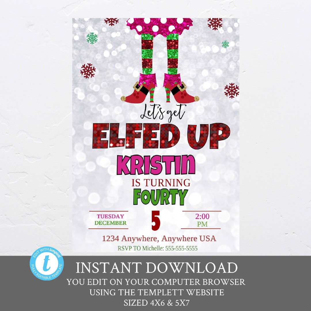Elf Birthday Party Invitation, Let's Get Elfed up Birthday Christmas ...