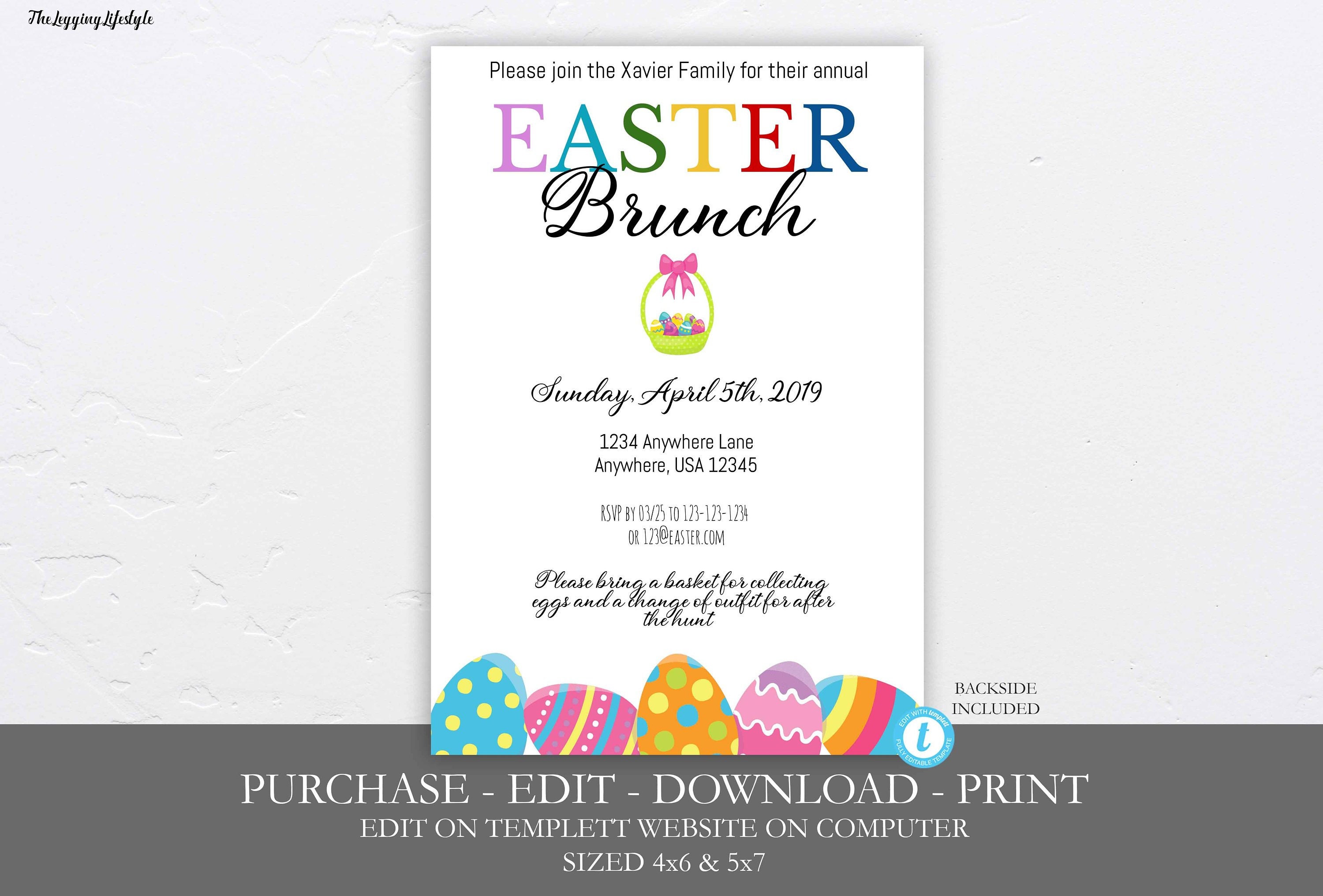 Easter Brunch and Egg Hunt Invitation Pastel Eggs Colorful Printable ...