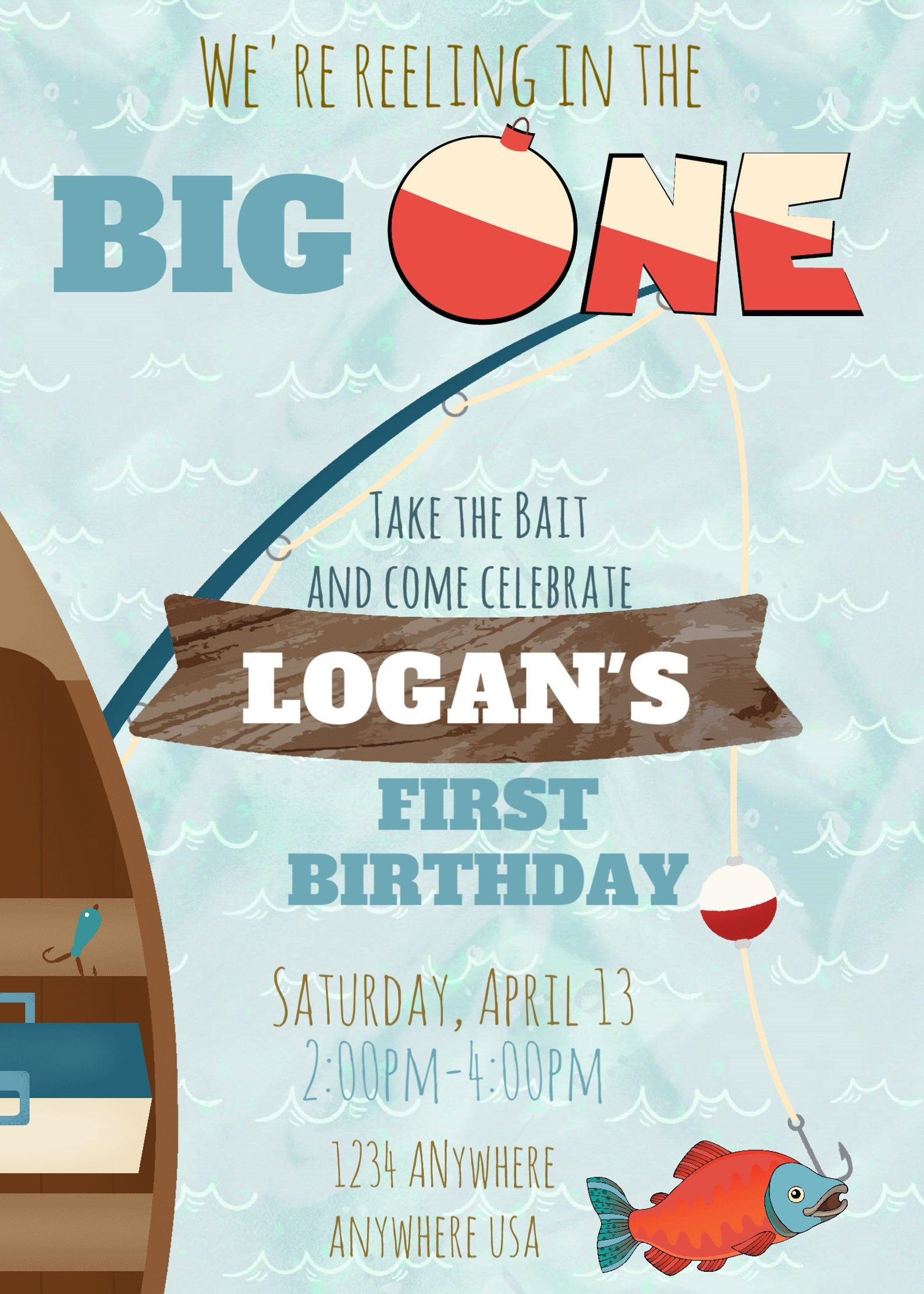 Reeling in the Big One Birthday Invitation O-fish-ally ONE - Etsy