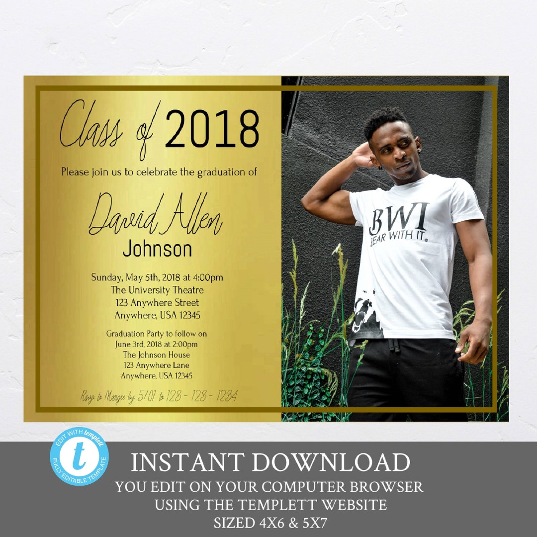 Black and Gold Graduation Invitation Template, Graduation, Instant ...
