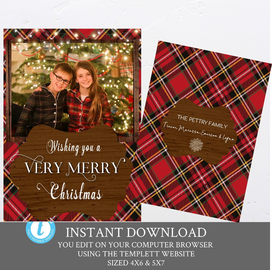 Tartan Plaid Christmas Photo Card, Christmas Card, Rustic Holiday Card ...