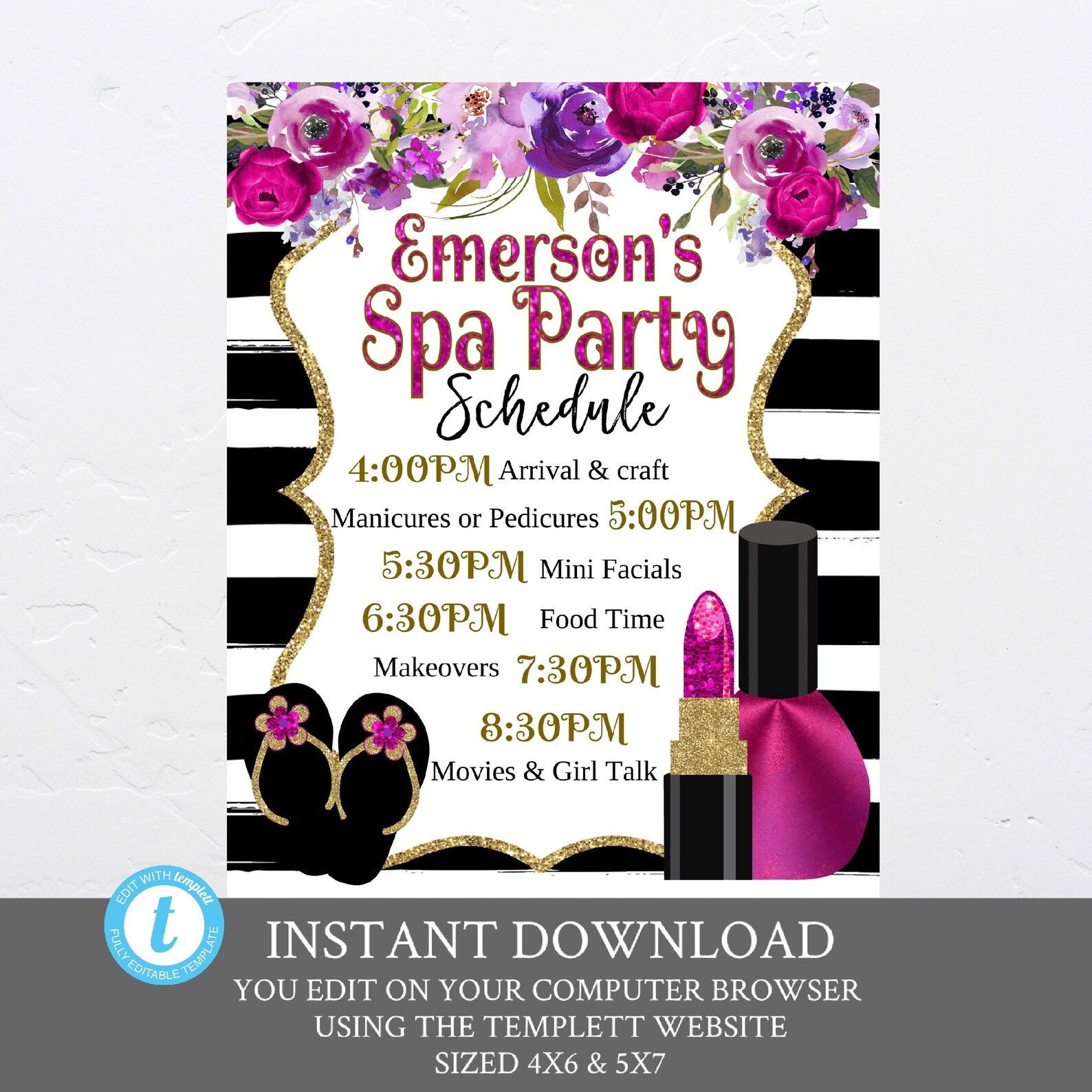 Spa Party Schedule Salon Schedule Spa Party Timeline Makeup | Etsy