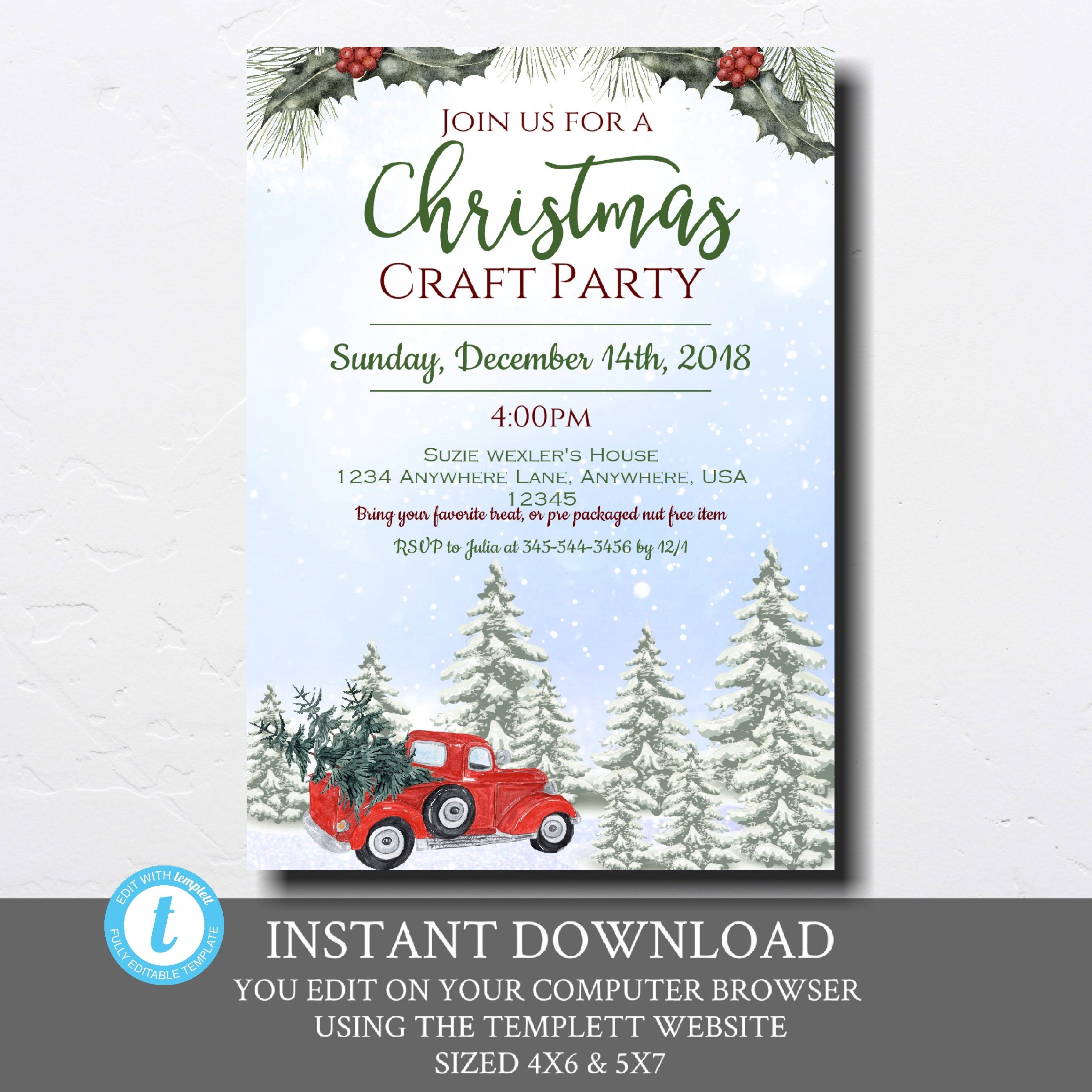 Christmas Craft Party Invitation Holiday Craft Fair Editable - Etsy