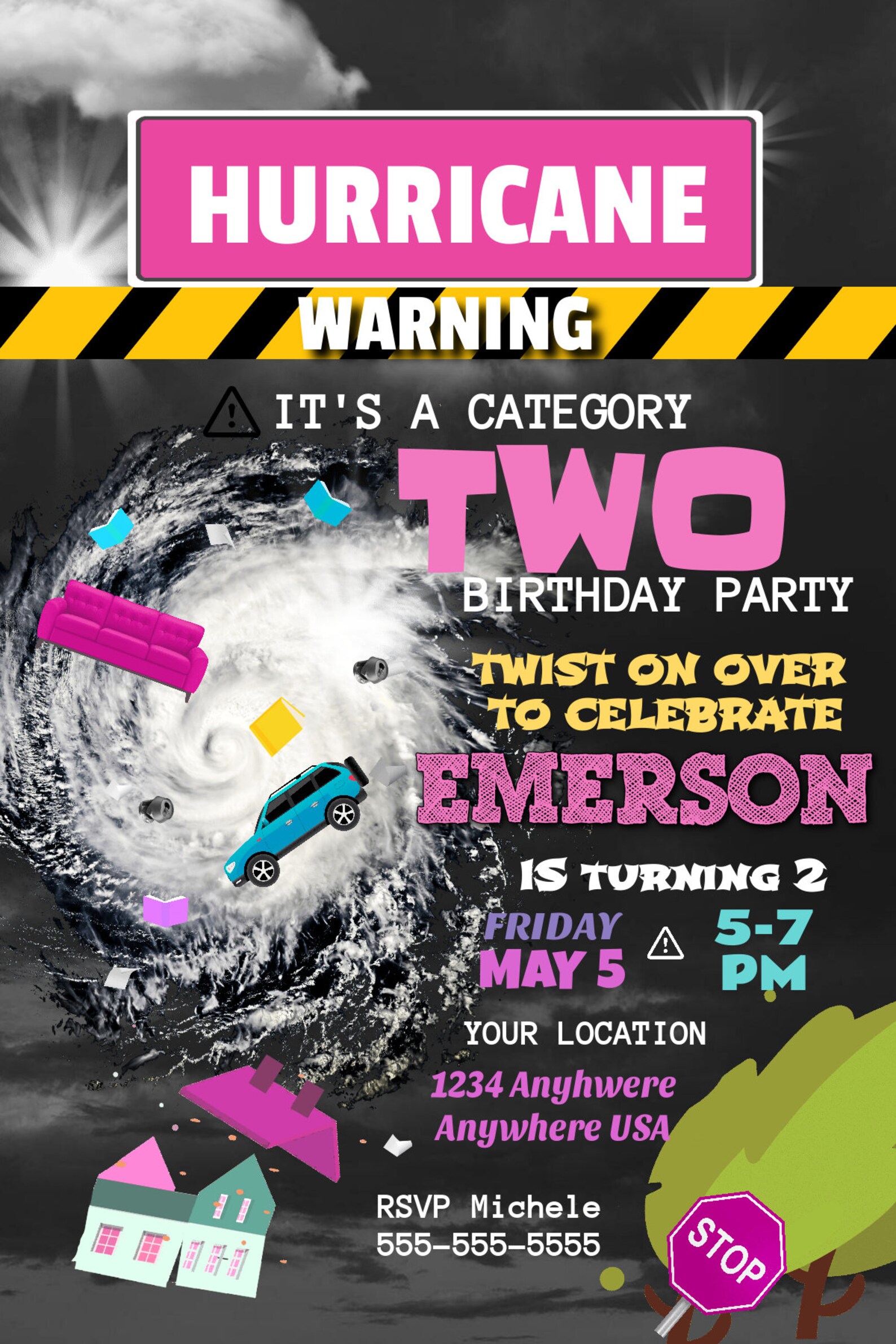 Hurricane Birthday Invitation Girls Glitter Hurricane Theme | Etsy