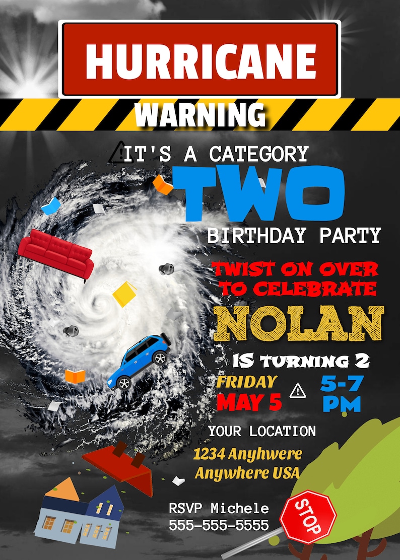 Hurricane Birthday Invitation Category Two Hurricane Theme - Etsy