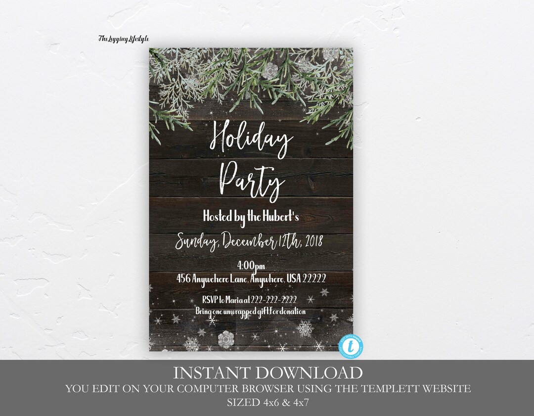 Rustic Holiday Party Invitation, Holiday Party Invitation, Holiday ...