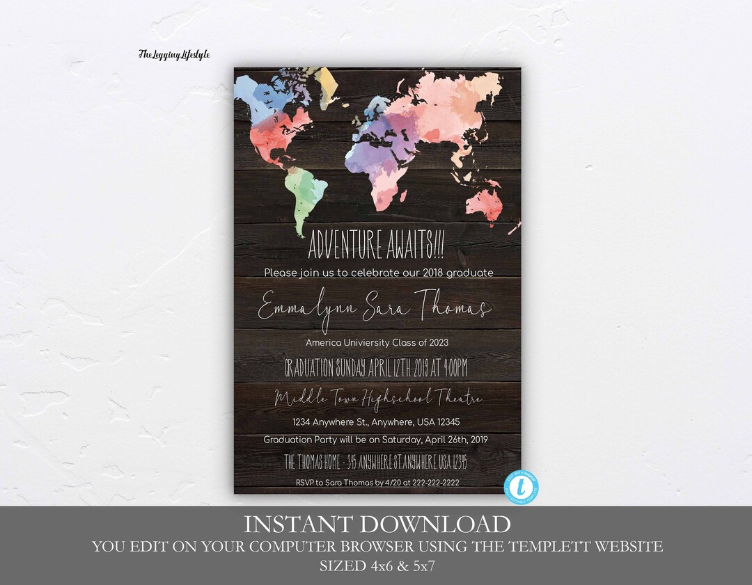 Adventure Awaits Graduation Invitation Template, Instant Download, Edit ...