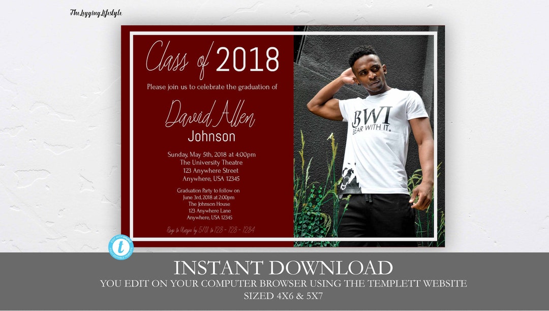 Red and Silver Graduation Invitation Template, Graduation, Instant ...