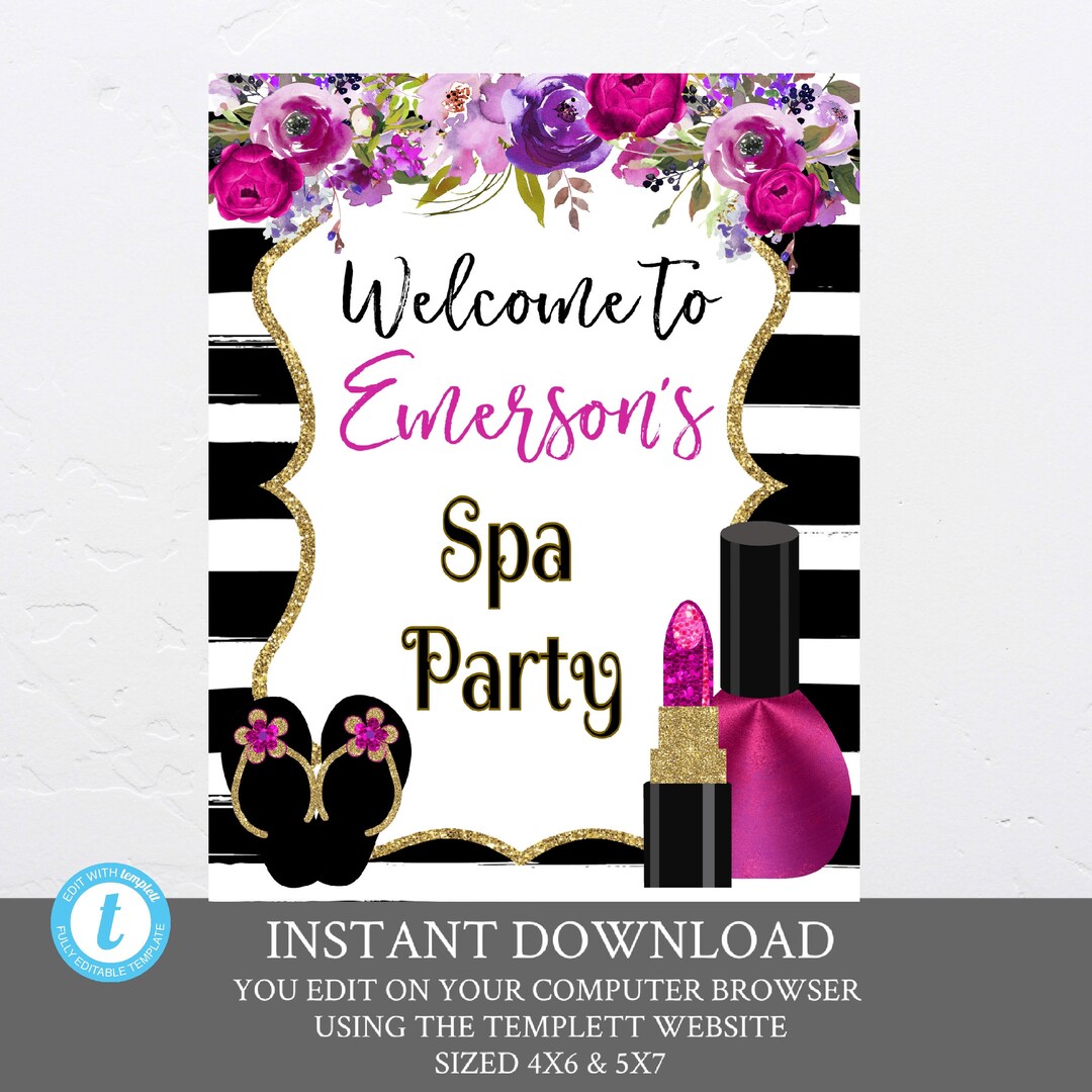 Spa Party Welcome Sign, Salon Welcome, Spa Party Birthday Sign, Makeup ...