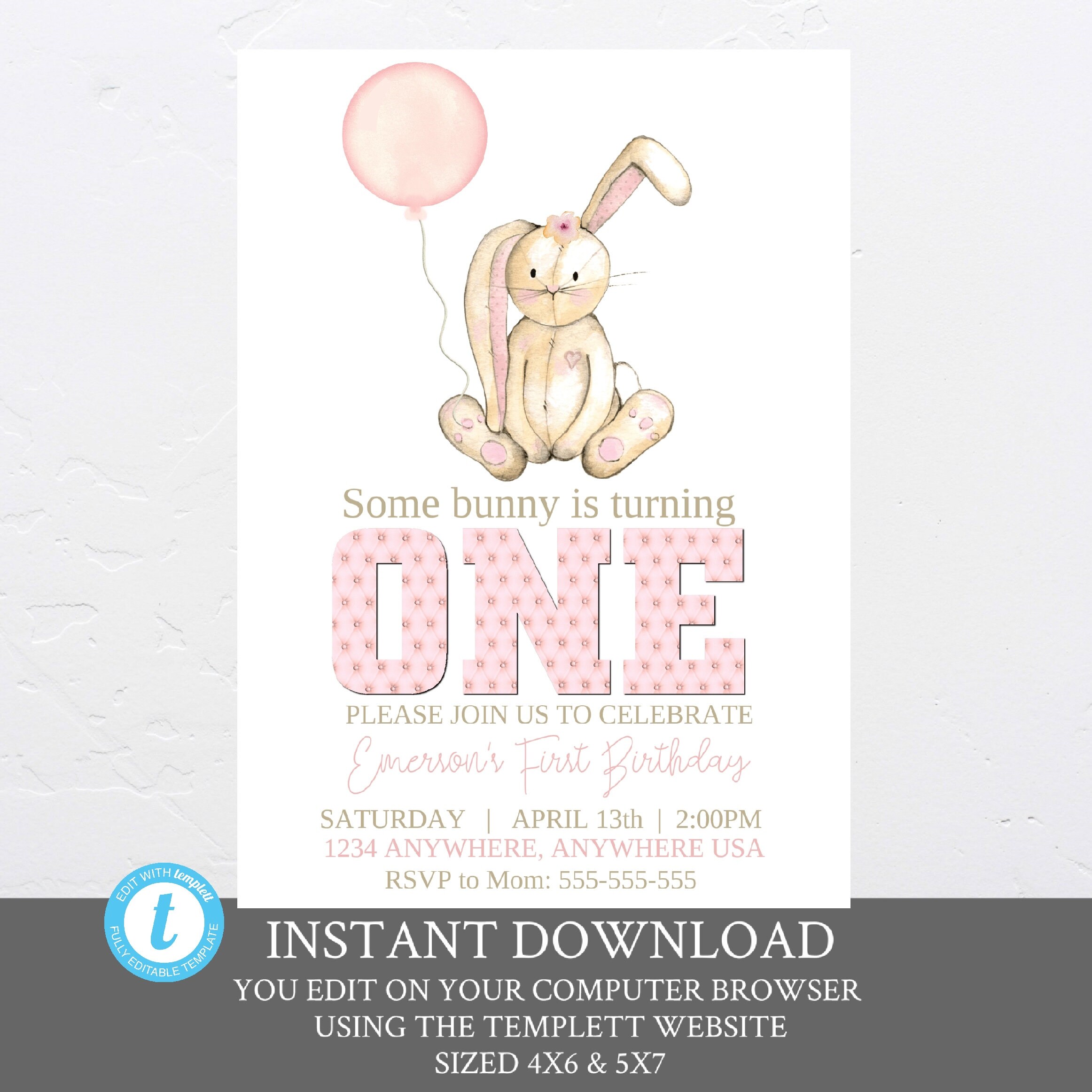 Bunny First Birthday Invitation. Some Bunny Birthday Invite | Etsy