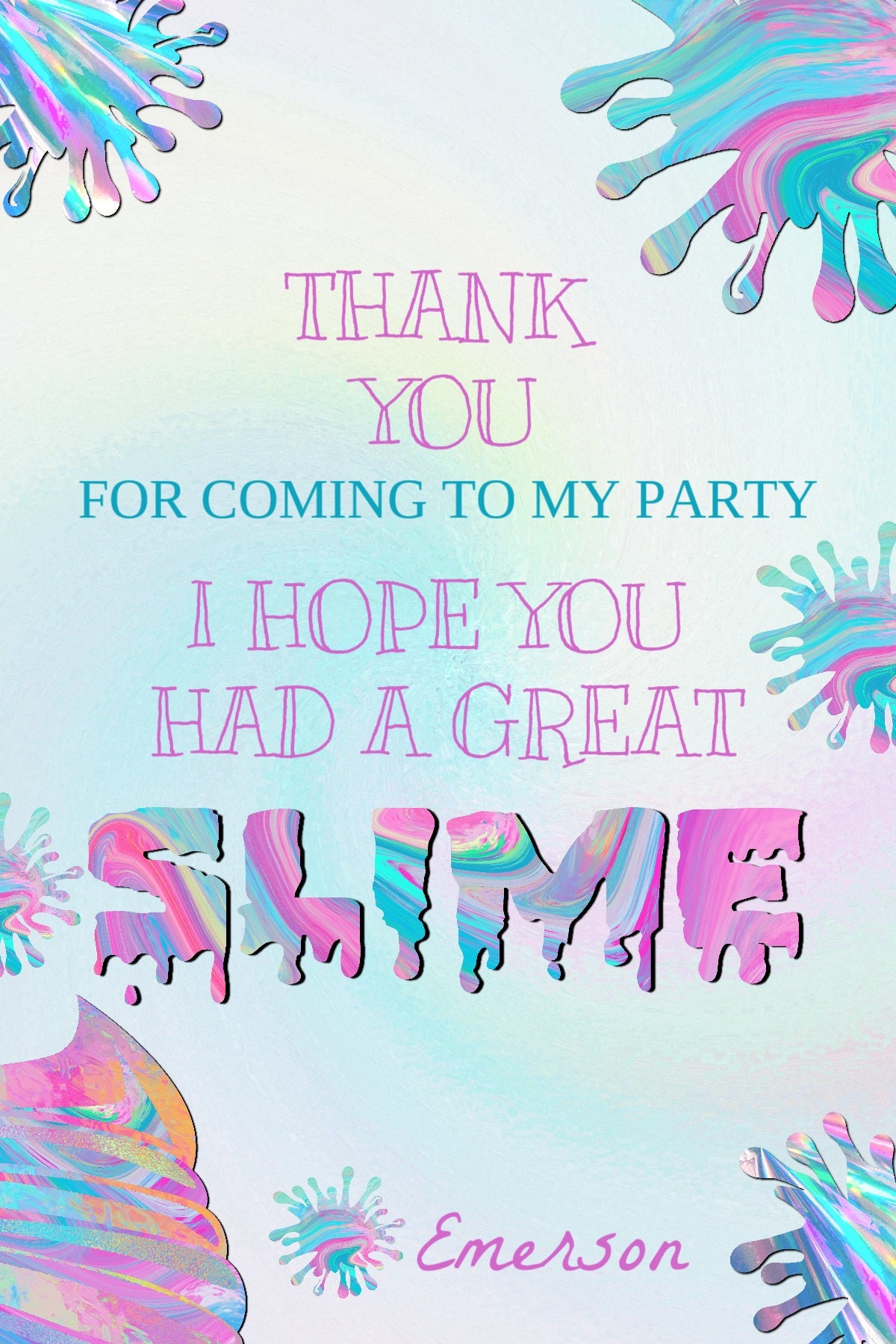 Slime Thank You Slime Thank You Card-slime Theme Party Slime - Etsy