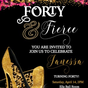 Forty and Fierce Birthday Party Invitation, Leopard Print Elegant ...