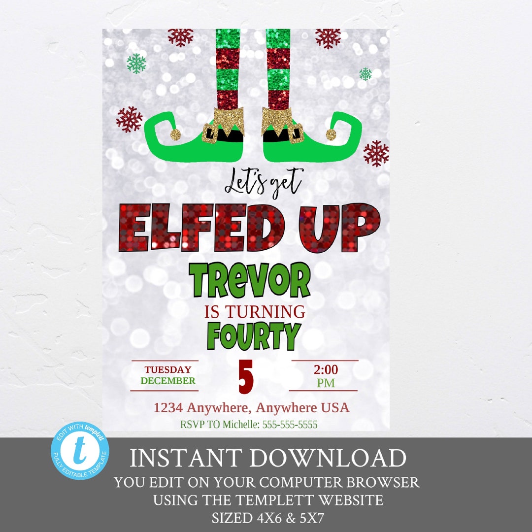 Elf Birthday Party Invitation, Let's Get Elfed up Birthday Christmas ...