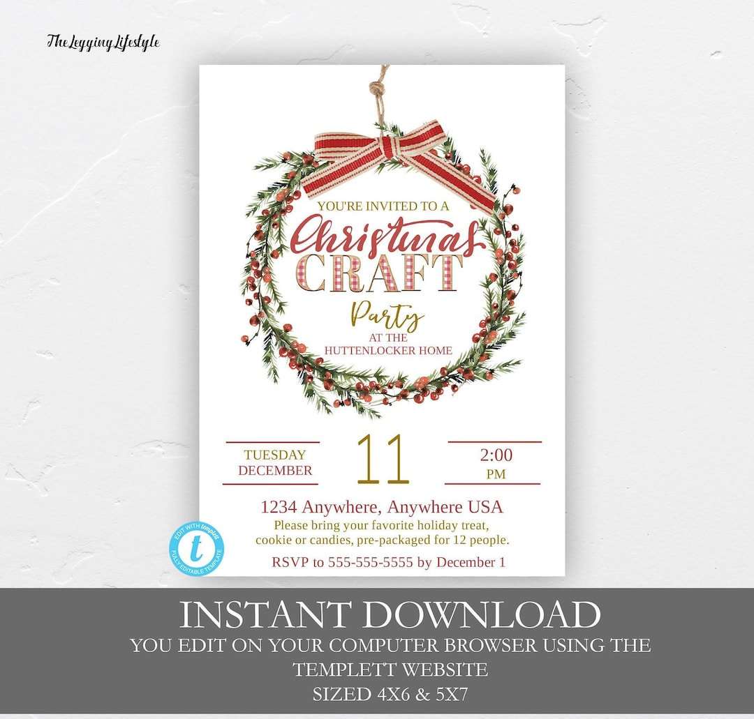 Christmas Craft Party Invitation, Holiday Craft Fair, Editable ...