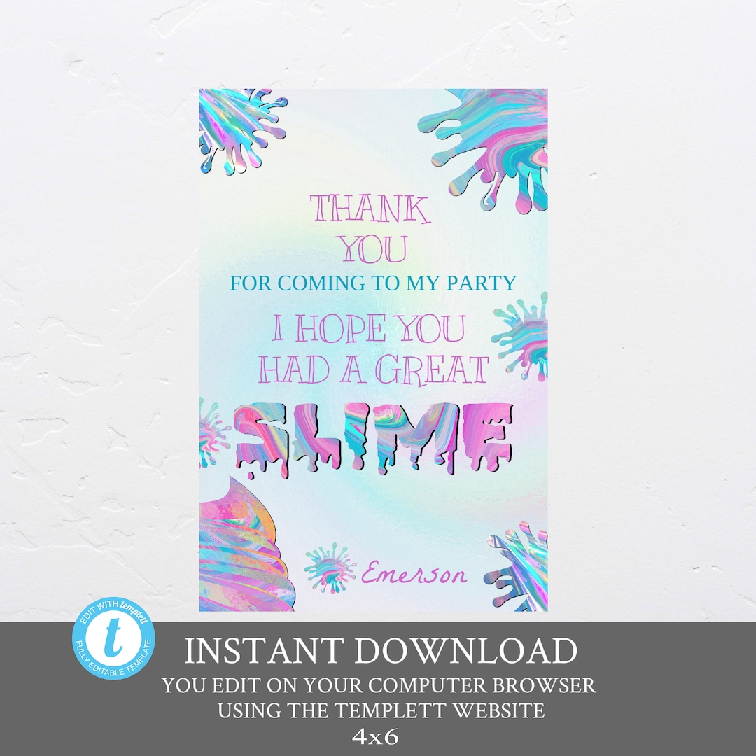Slime Thank You, Slime Thank You Card-slime Theme Party, Slime Birthday ...