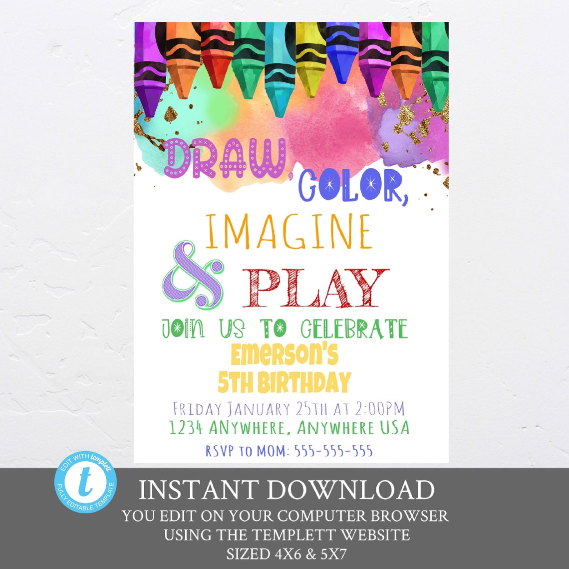 Draw Color Imagine Play Crayons Rainbow Birthday | Etsy