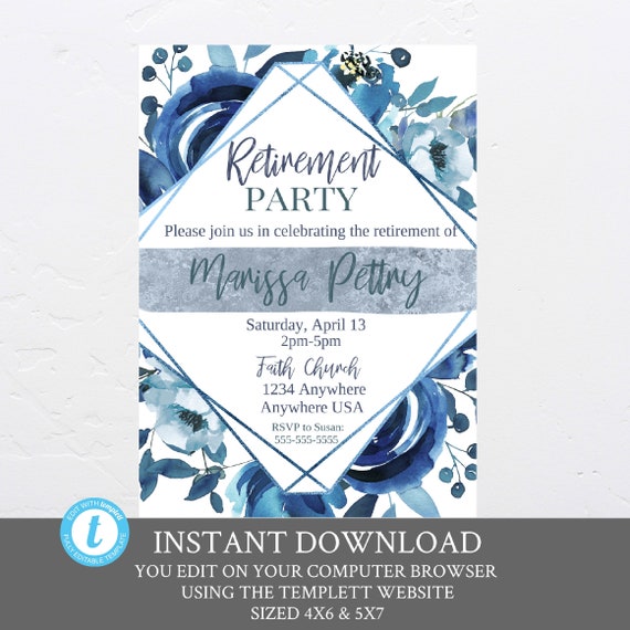 Dusty Blue Retirement Invitation Retirement Party Happy - Etsy