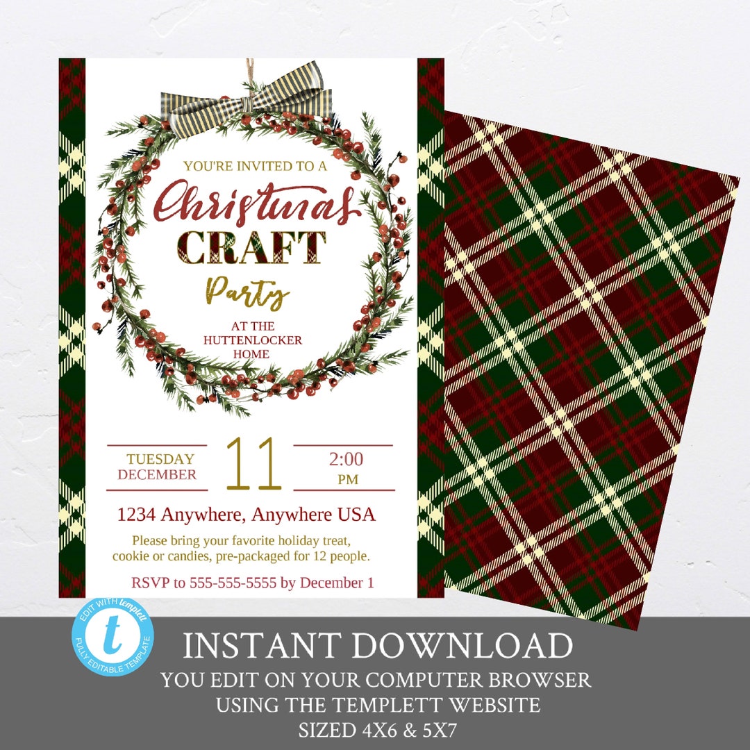 Christmas Craft Party Invitation,rustic, Plaid, Holiday Craft Fair ...