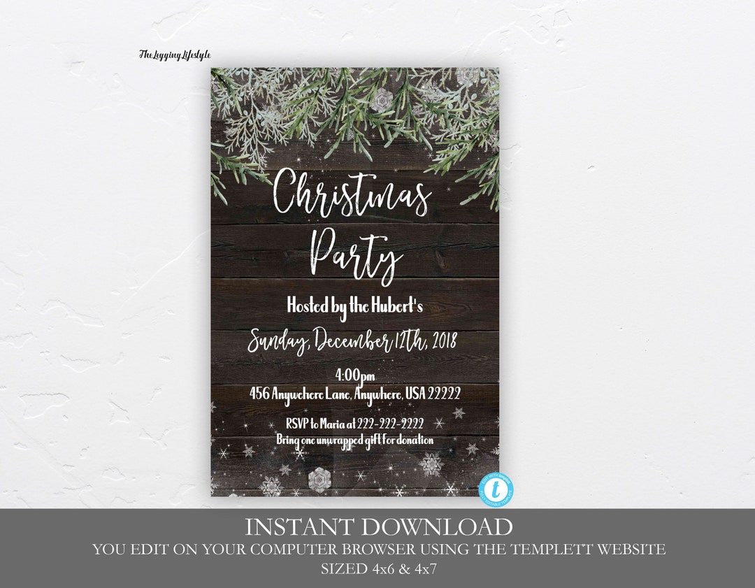 Rustic Christmas Party Invitation, Christmas Party Invitation, Holiday ...