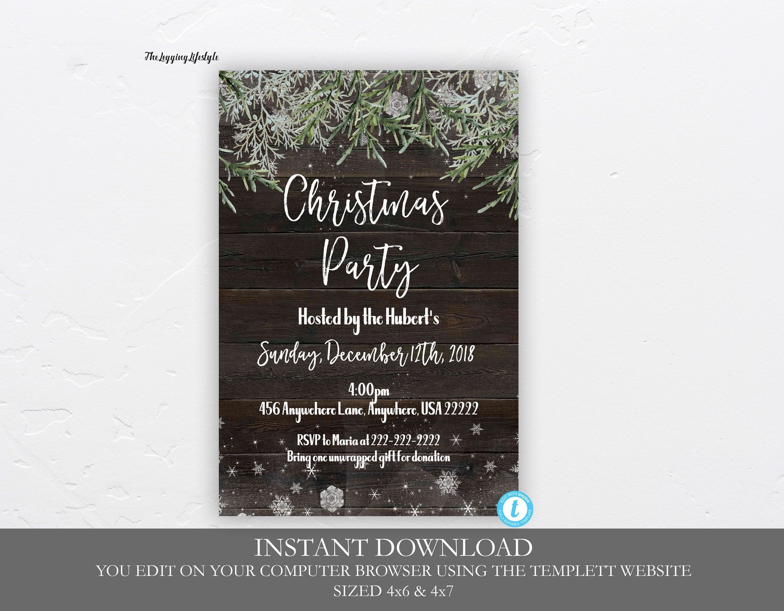 Rustic Christmas Party Invitation, Christmas Party Invitation, Holiday ...