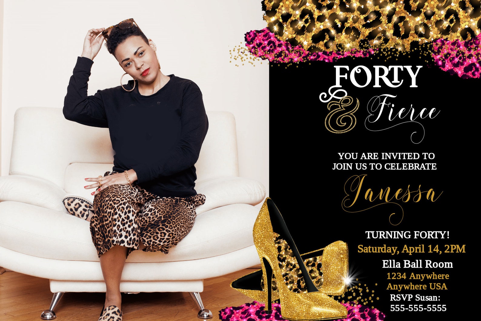 Forty and Fierce Birthday Party Invitation Leopard Print - Etsy