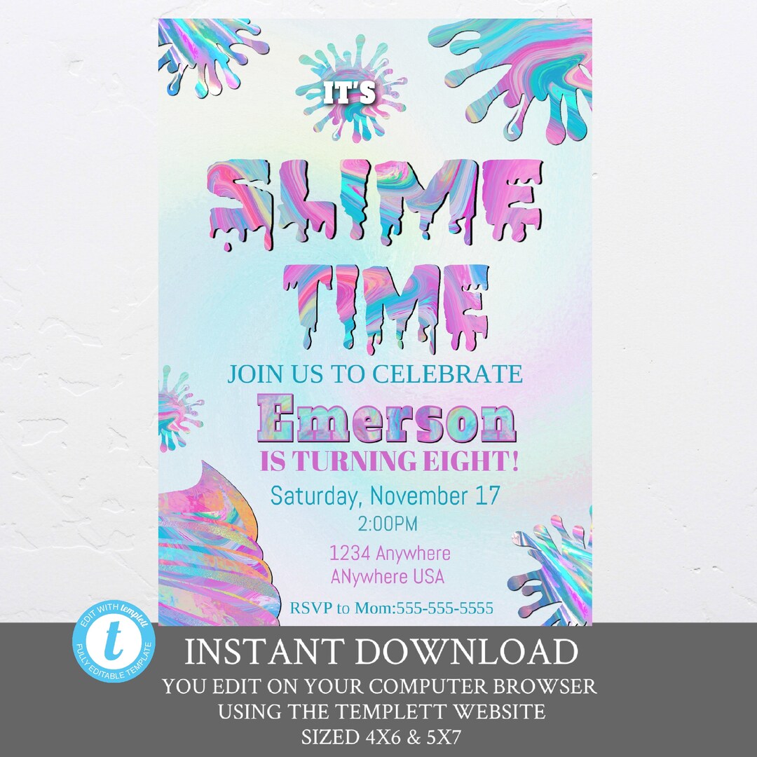 Slime Party Invitations, Slime Time Invitation - Slime Theme Party ...